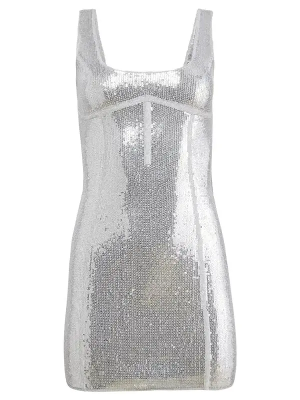 Fleur Du Mal Sequin Knit Bodycon Dress - Silver