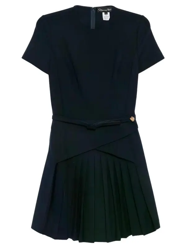 Oscar De La Renta Belted Pleated Dress - Blue