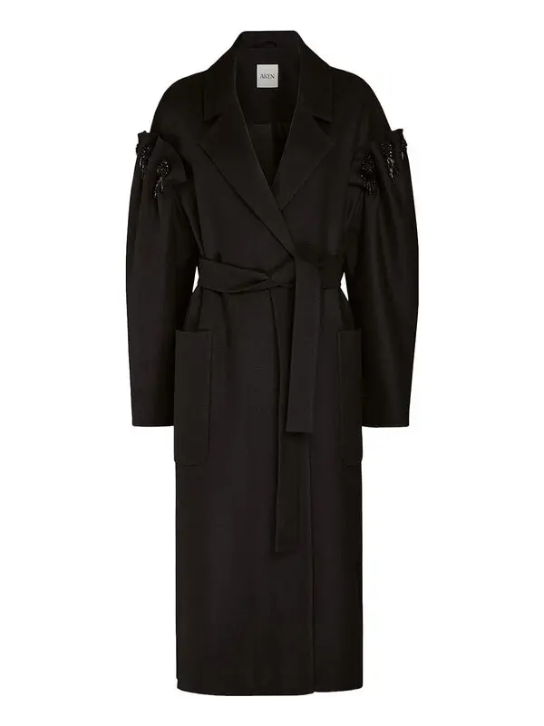 AKYN STUDIO Zaria Embellished Wool Maxi Coat - Black