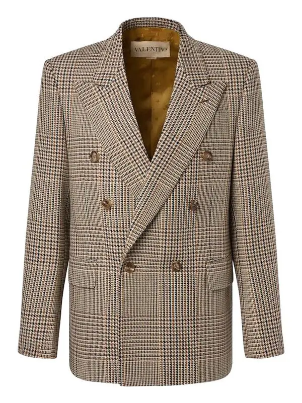 Valentino Garavani Prince Of Wales Check Virgin Wool Blazer - Beige