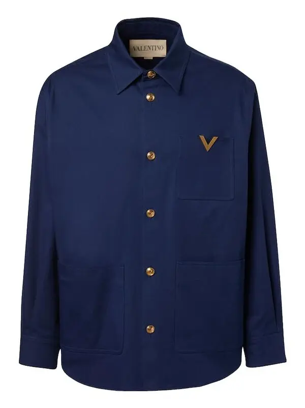 Valentino Garavani Vgold Cotton Gabardine Overshirt - Blue