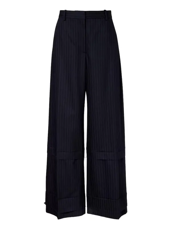 Khaite Linden Pinstripe High-rise Wide-leg Pants - Blue