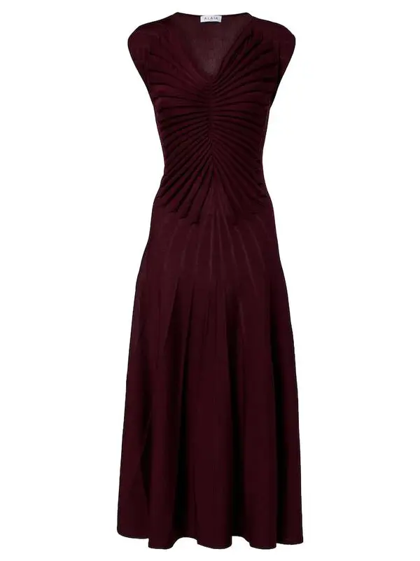 Alaïa Virgin Wool Midi Dress - Burgundy
