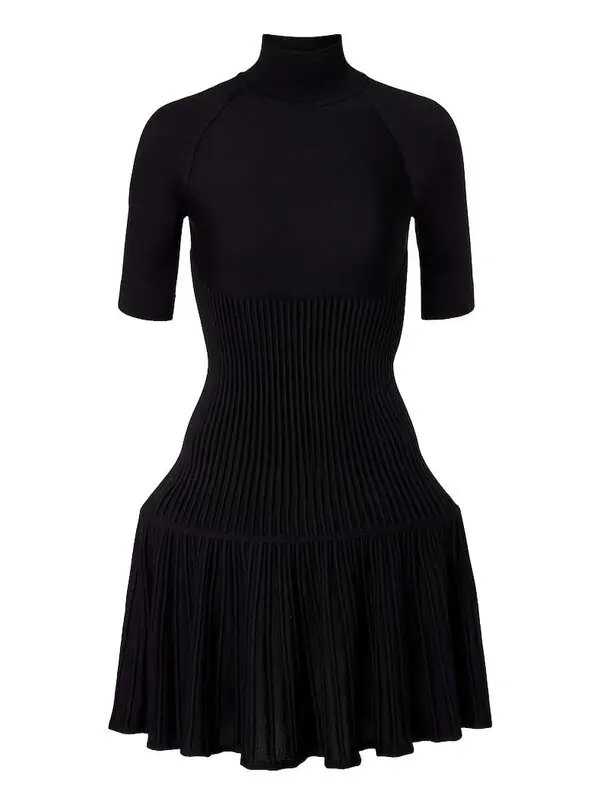 Alaïa Ribbed-knit Wool-blend Minidress - Black