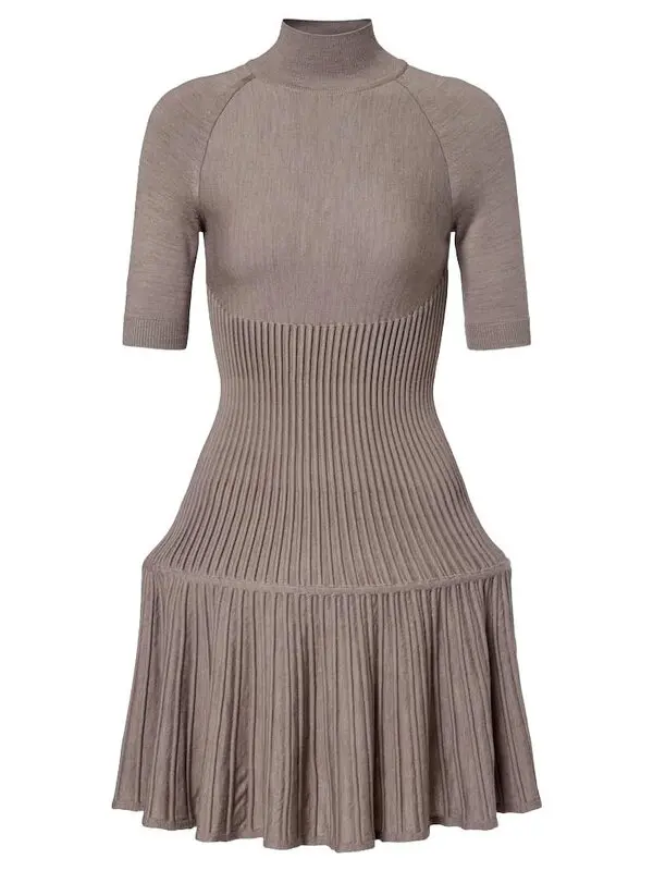 Alaïa Ribbed-knit Wool-blend Minidress - Beige