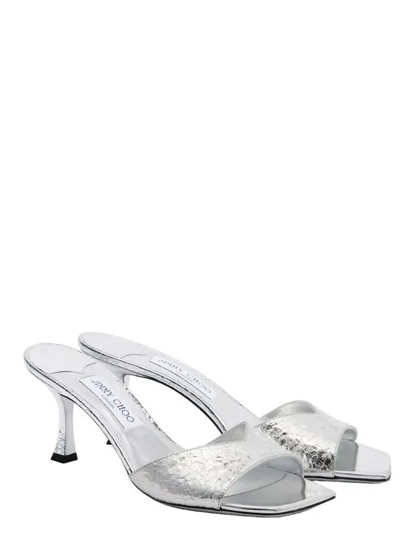 JIMMY CHOO Skye 60 Metallic Leather Mules - Silver