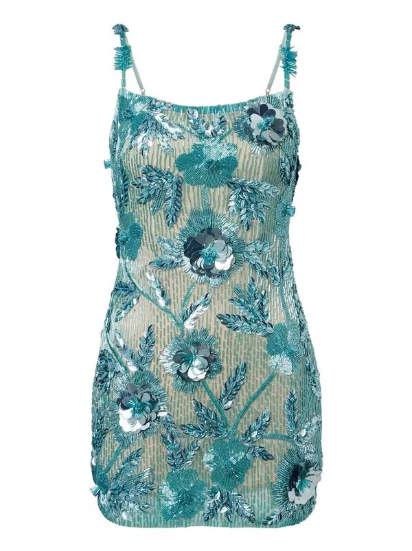 Rachel Gilbert Pierre Beaded Floral-appliqué Minidress - Blue