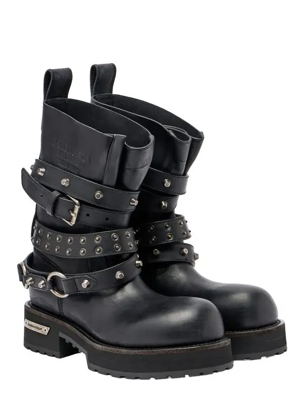Balenciaga Venom City Leather Biker Boots - Black