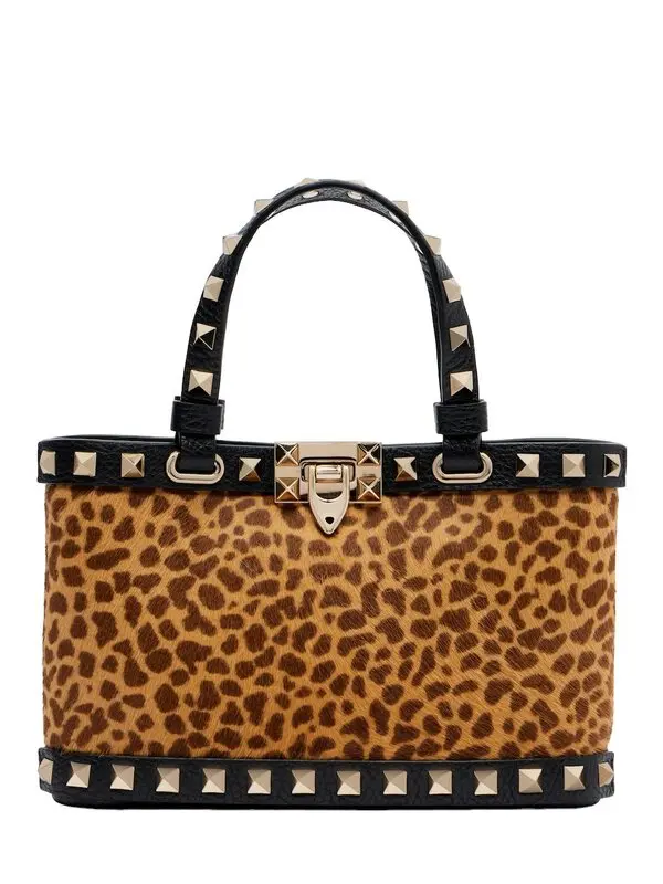 Valentino Garavani Rockstud Calf Hair Top-handle Bag - Brown