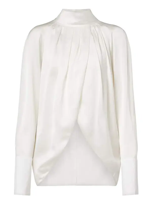 Balmain Draped Silk Satin Blouse - White