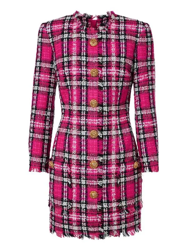Balmain Plaid Cotton And Wool-blend Minidress - Multicoloured
