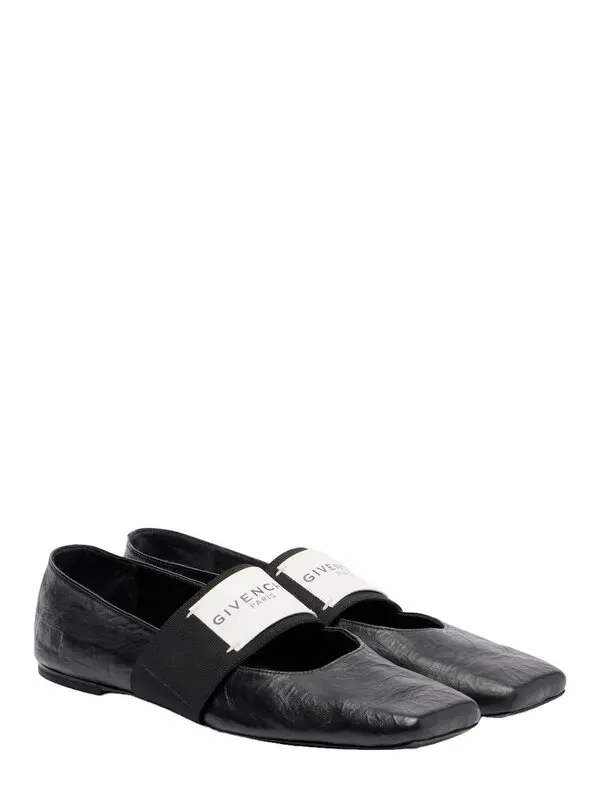 Givenchy Sliced Square Leather Ballet Flats - Black