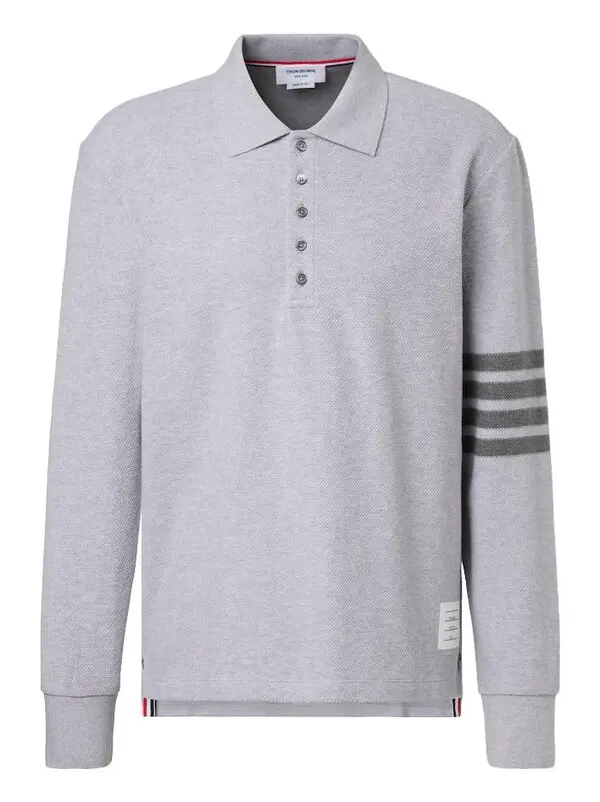 Thom Browne 4-bar Cotton Piqué Polo Shirt - Grey