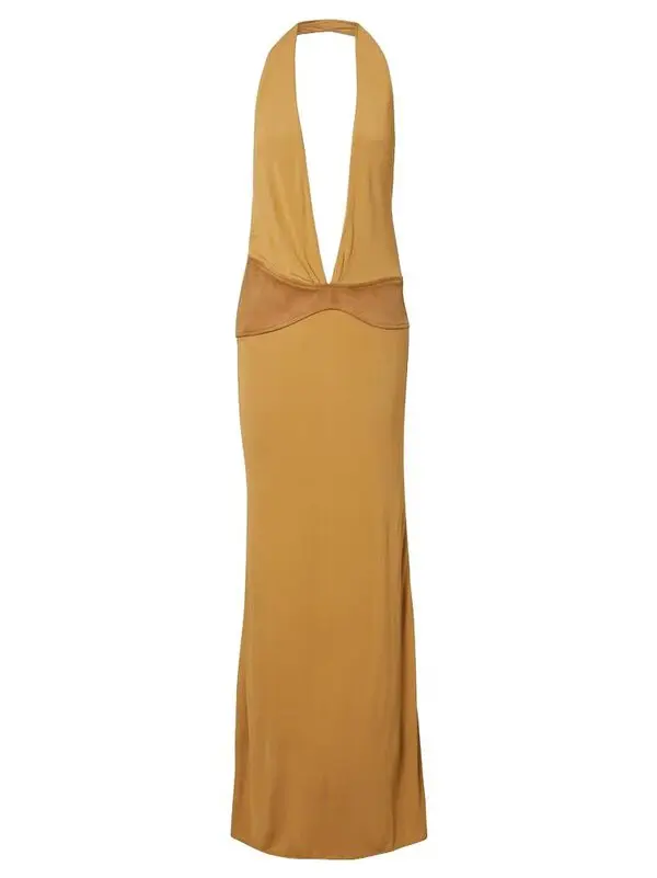 Christopher Esber Suede-trimmed Jersey Gown - Beige
