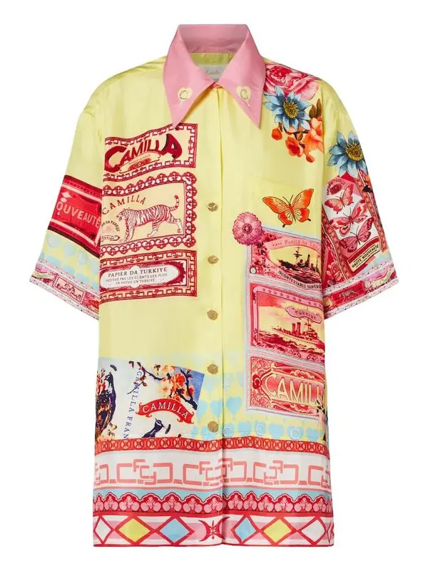 Camilla Collage Kingdom Silk Bowling Shirt - Multicoloured