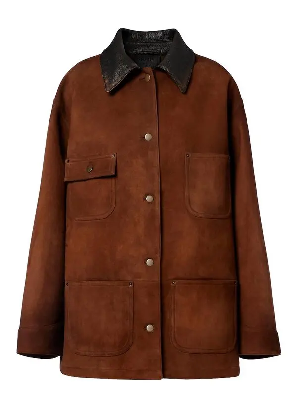 Prada Suede Field Jacket With Leather Trim - Brown