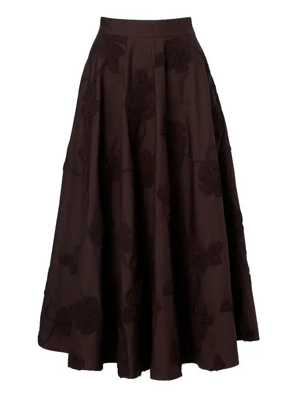 Remain Birger Christensen Berty Embroidered Cotton Midi Skirt - Brown