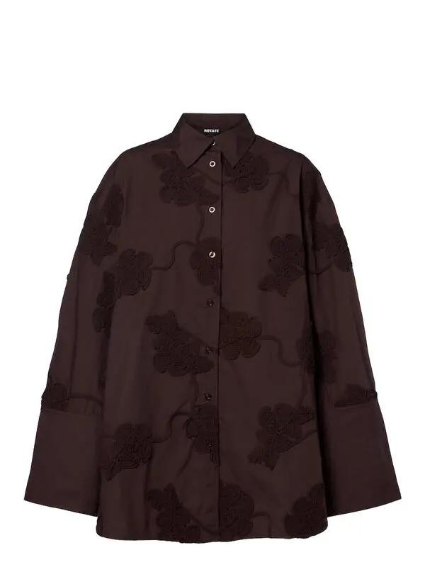 ROTATE BY BIRGER CHRISTENSEN Lipy Embroidered Cotton Oversized Shirt - Brown