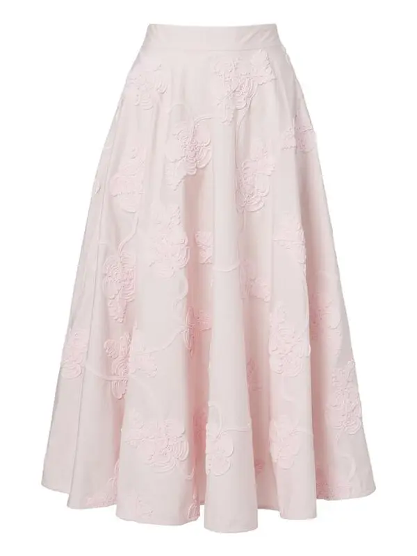 Remain Birger Christensen Berty Embroidered Cotton Midi Skirt - Pink