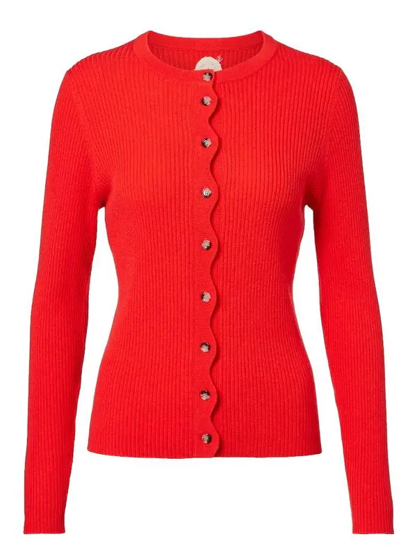 Jardin Des Orangers Ribbed Wool-cashmere Scalloped Cardigan - Red