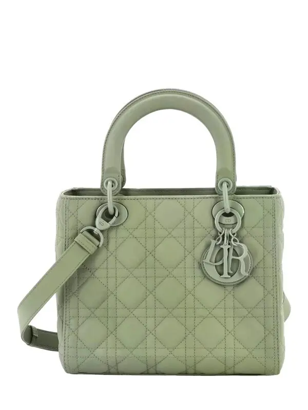 Dior Lady Cannage Quilt Calfskin Medium Satchel - Green