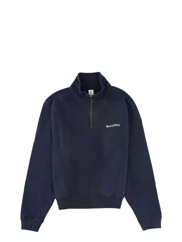 SPORTY & RICH Zip Cotton Sweatshirt - Blue