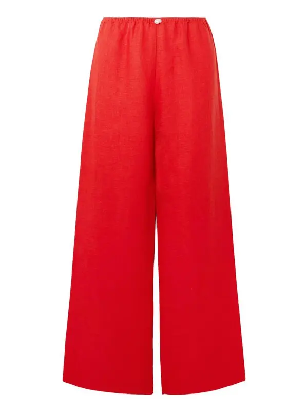 SARA CRISTINA Pearl-embellished Linen Pants - Red