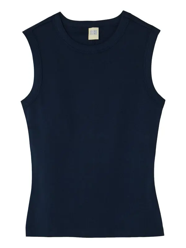 FLORE FLORE Esmé Ribbed Organic Cotton-jersey Tank - Blue