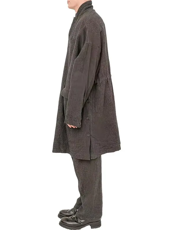 THE VIRIDI-ANNE Button Linen Wool Coat - Grey