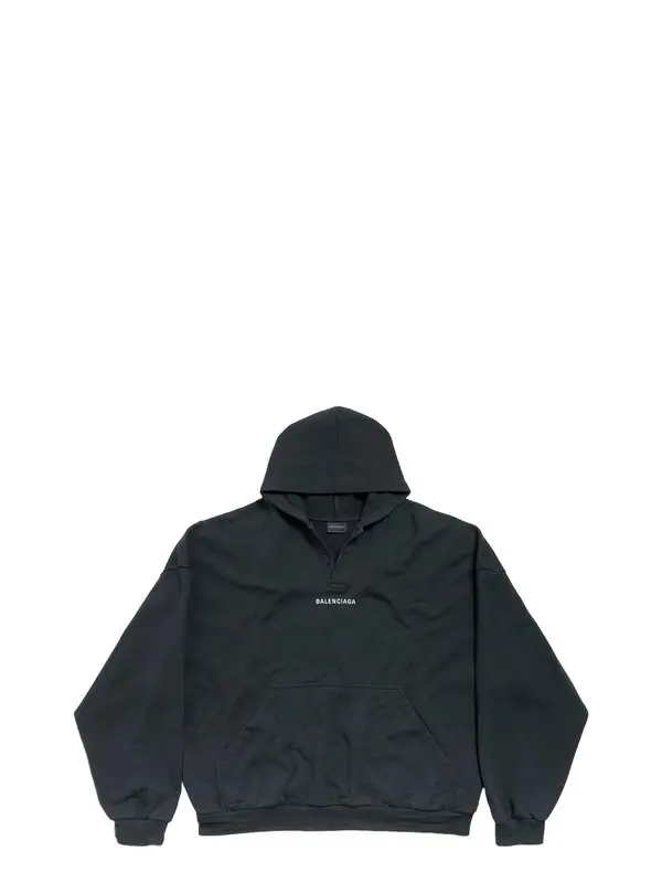 Balenciaga Fleece Back Polo Hoodie - Black