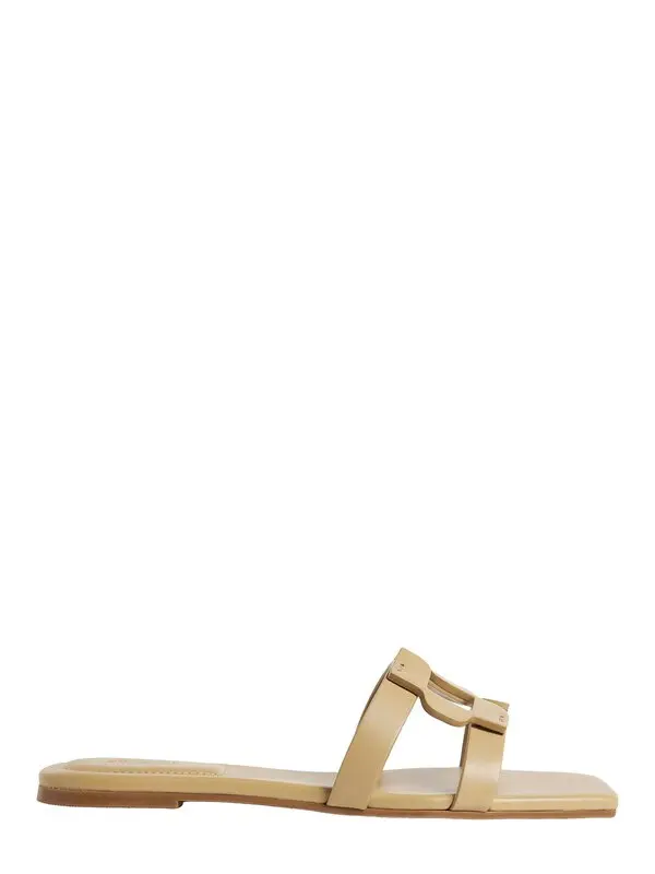 Simkhai Leather Monogram Slides - Beige