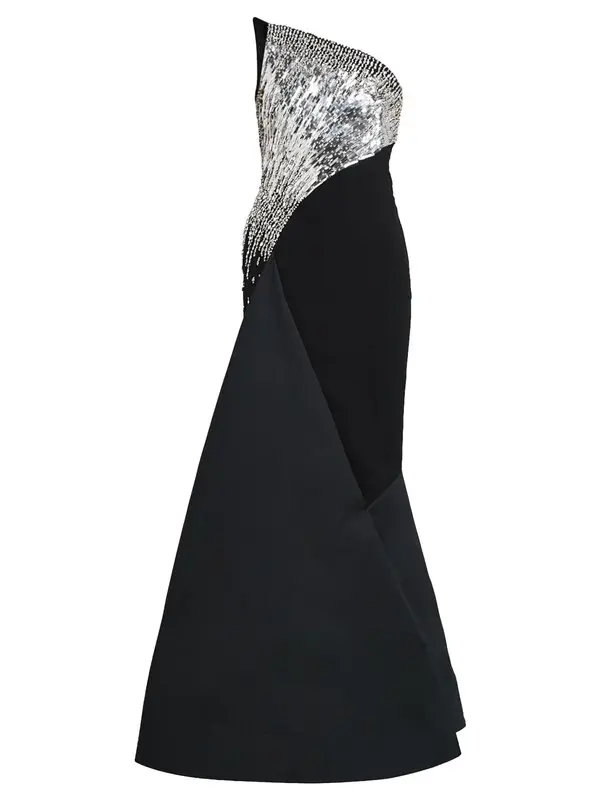 Safiyaa Crepe Embellished Tia Gown - Black