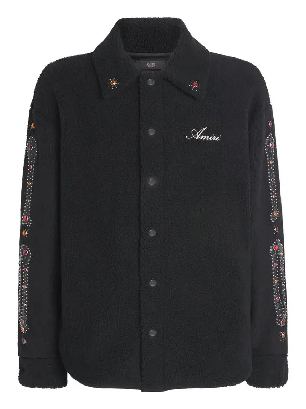 Amiri Fleece Studded Bones Overshirt - Black