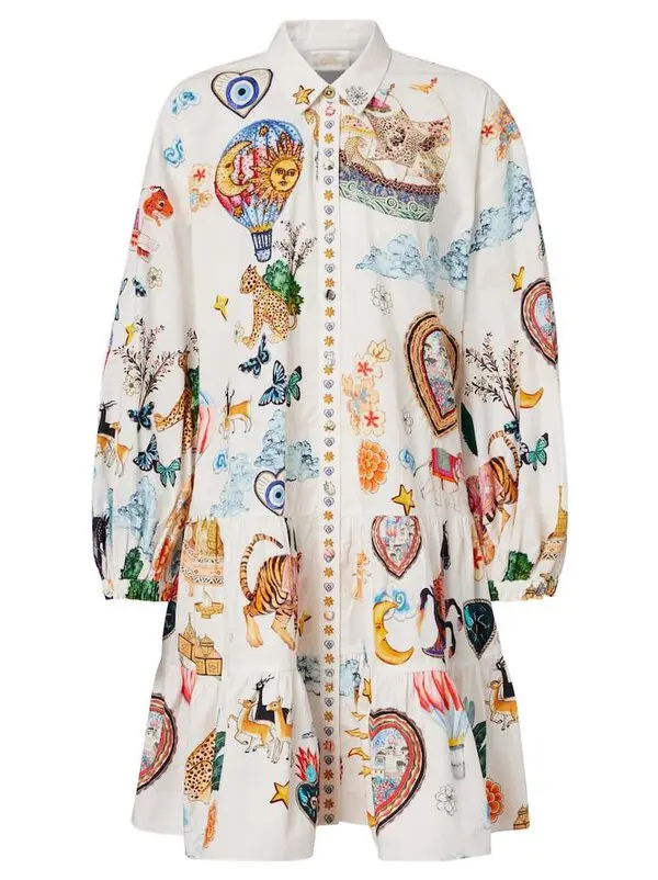 Camilla Printed Embellished Cotton Minidress - Multicoloured