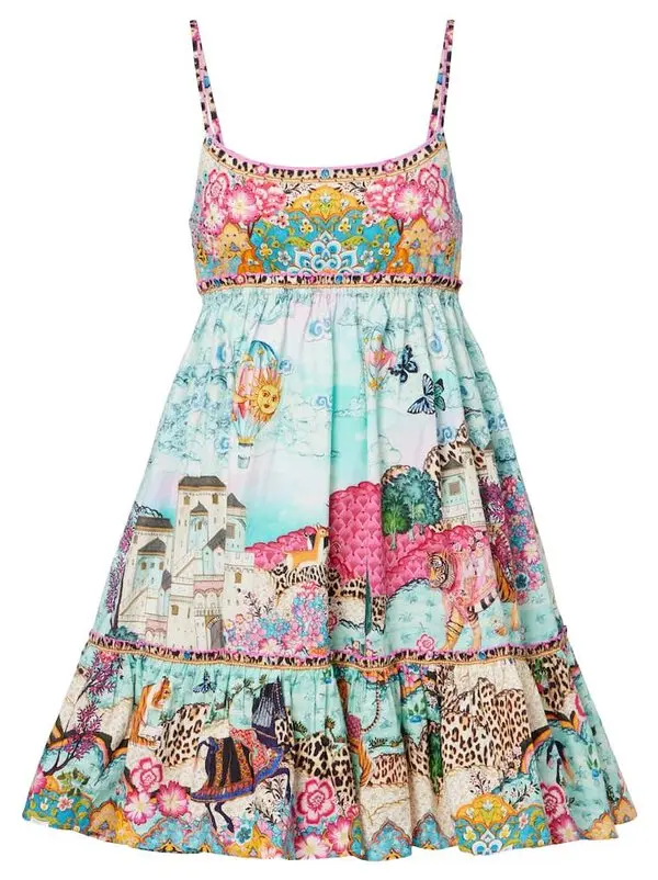 Camilla Gathered Printed Cotton Minidress - Multicoloured