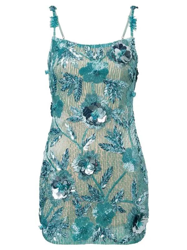 Rachel Gilbert Pierre Beaded Floral-applique Minidress - Blue