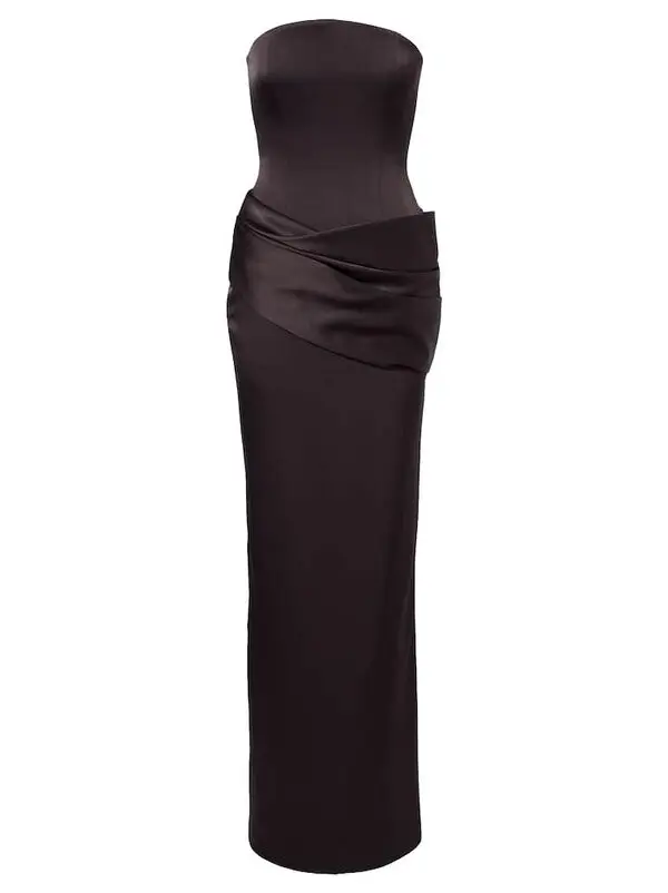 Alex Perry Draped Satin Crepe Bustier Gown - Brown