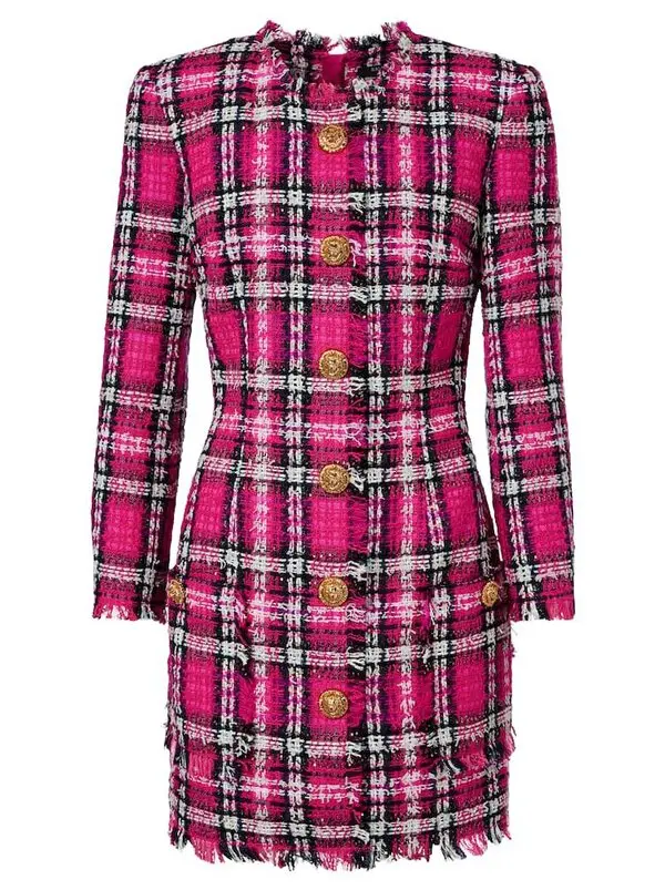 Balmain Plaid Cotton And Wool-blend Minidress - Multicoloured
