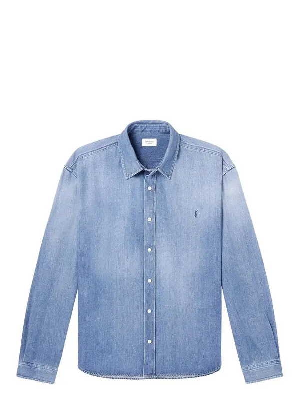 Saint Laurent Logo-embroidered Denim Shirt - Blue