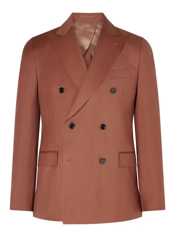LARDINI Iconic Double-breasted Virgin Wool Suit Jacket - Brown