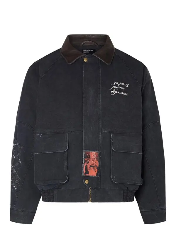 Enfants Riches Déprimés Constructivist Logo-embroidered Leather-trimmed Cotton-canvas Jacket - Black