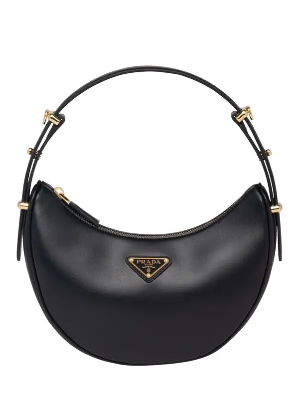 Prada Leather Arqué Shoulder Bag - Black