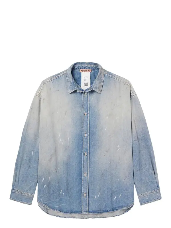 Acne Studios Paint-splattered Distressed Denim Shirt - Blue