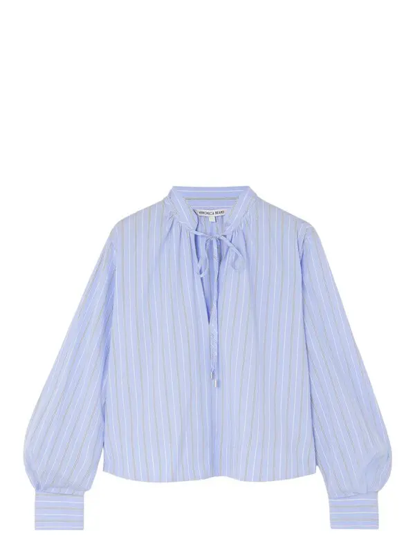 Veronica Beard Kaits Tie-neck Striped Blouse - Blue