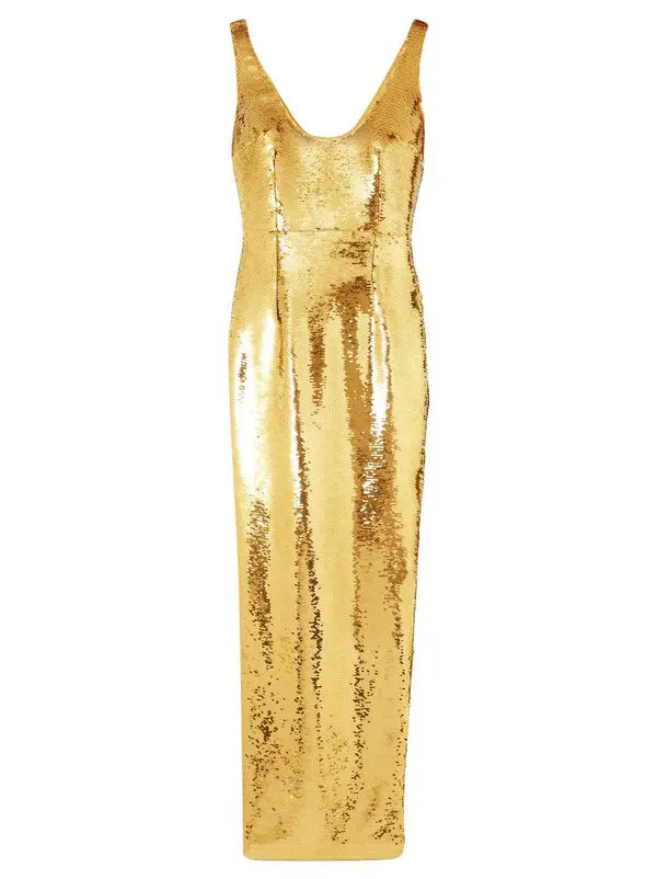 THE NEW ARRIVALS ILKYAZ OZEL Manu Sequin-embellished Gown - Gold