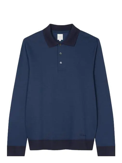 Paul Smith Dark Organic Cotton-blend Long Sleeve Polo Shirt - Blue