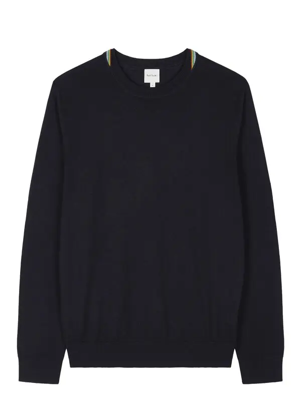 Paul Smith Striped Collar Merino Wool Sweater - Blue