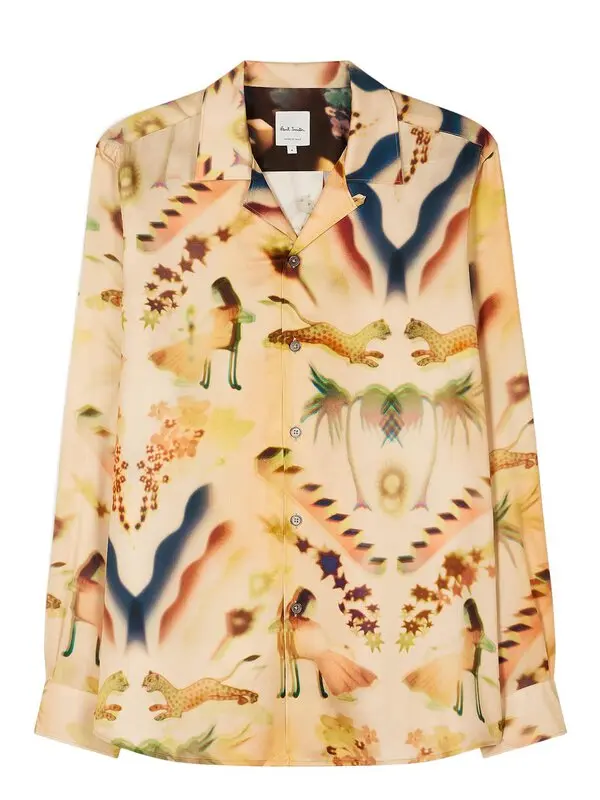 Paul Smith Beige 'lumiere' Print Lyocell Shirt - Brown
