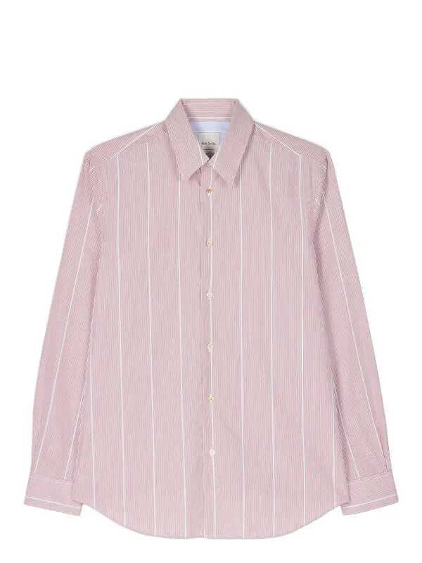 Paul Smith Pale Red Cotton Poplin Stripe Shirt - Pink