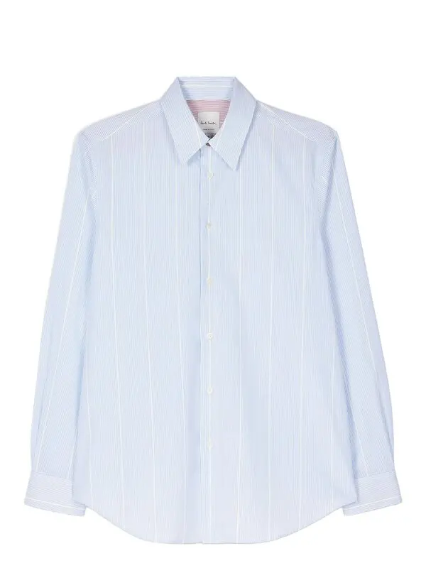 Paul Smith Light Cotton Poplin Stripe Shirt - Blue